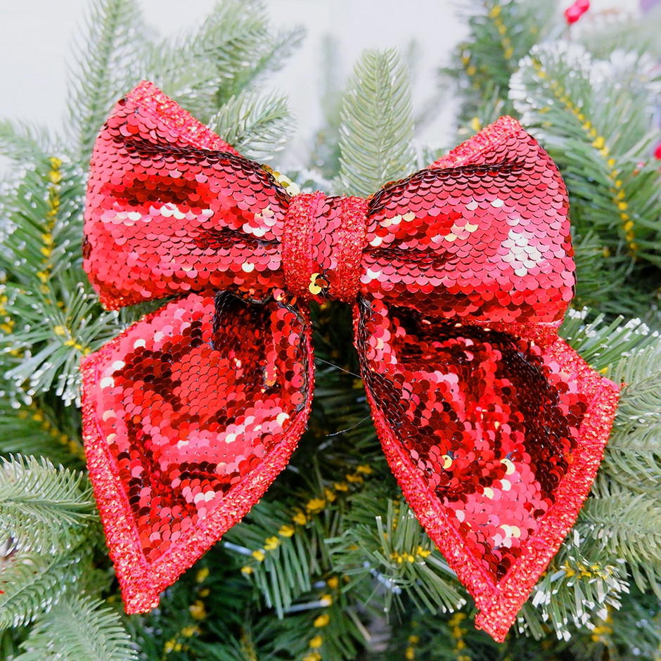 Badu Bg Голямо червено злато блестяща коледна панделка лък коледна елха украса ръчно