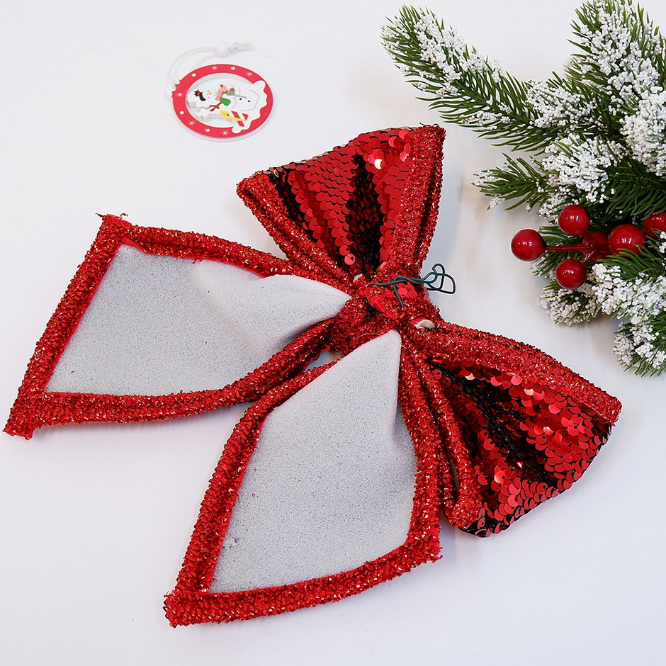 Голямо червено злато блестяща коледна панделка лък коледна елха украса ръчно изработен