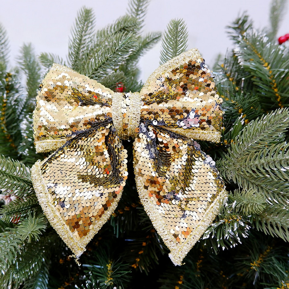 Голямо червено злато блестяща коледна панделка лък коледна елха украса ръчно изработен