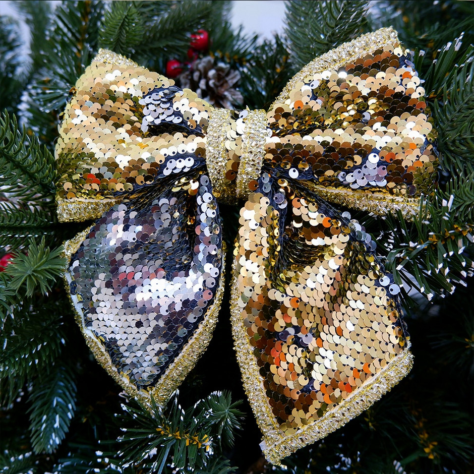 Голямо червено злато блестяща коледна панделка лък коледна елха украса ръчно изработен