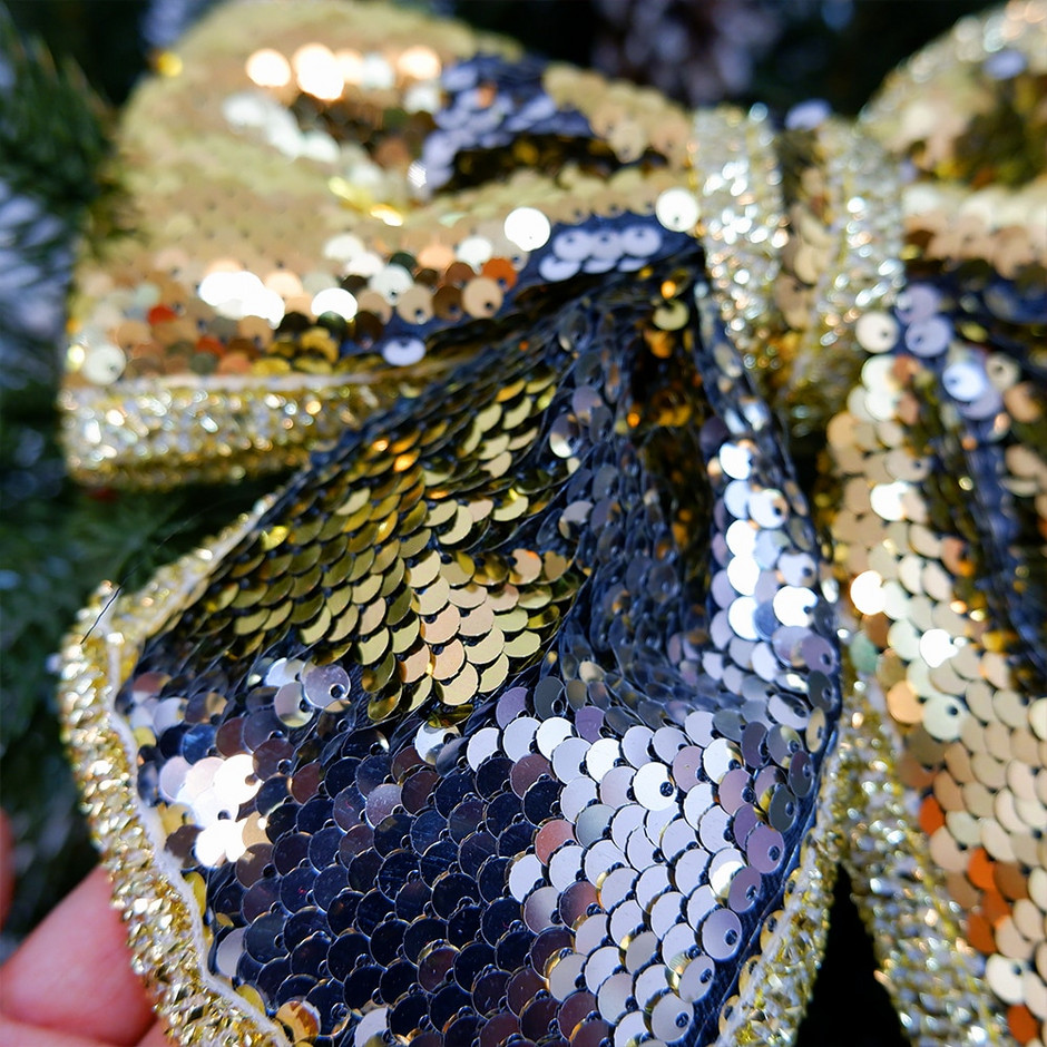 Голямо червено злато блестяща коледна панделка лък коледна елха украса ръчно изработен