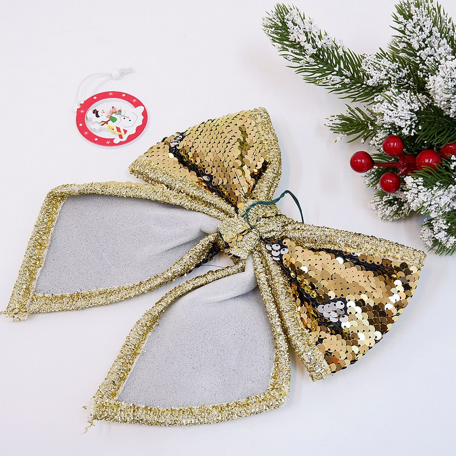 Голямо червено злато блестяща коледна панделка лък коледна елха украса ръчно изработен