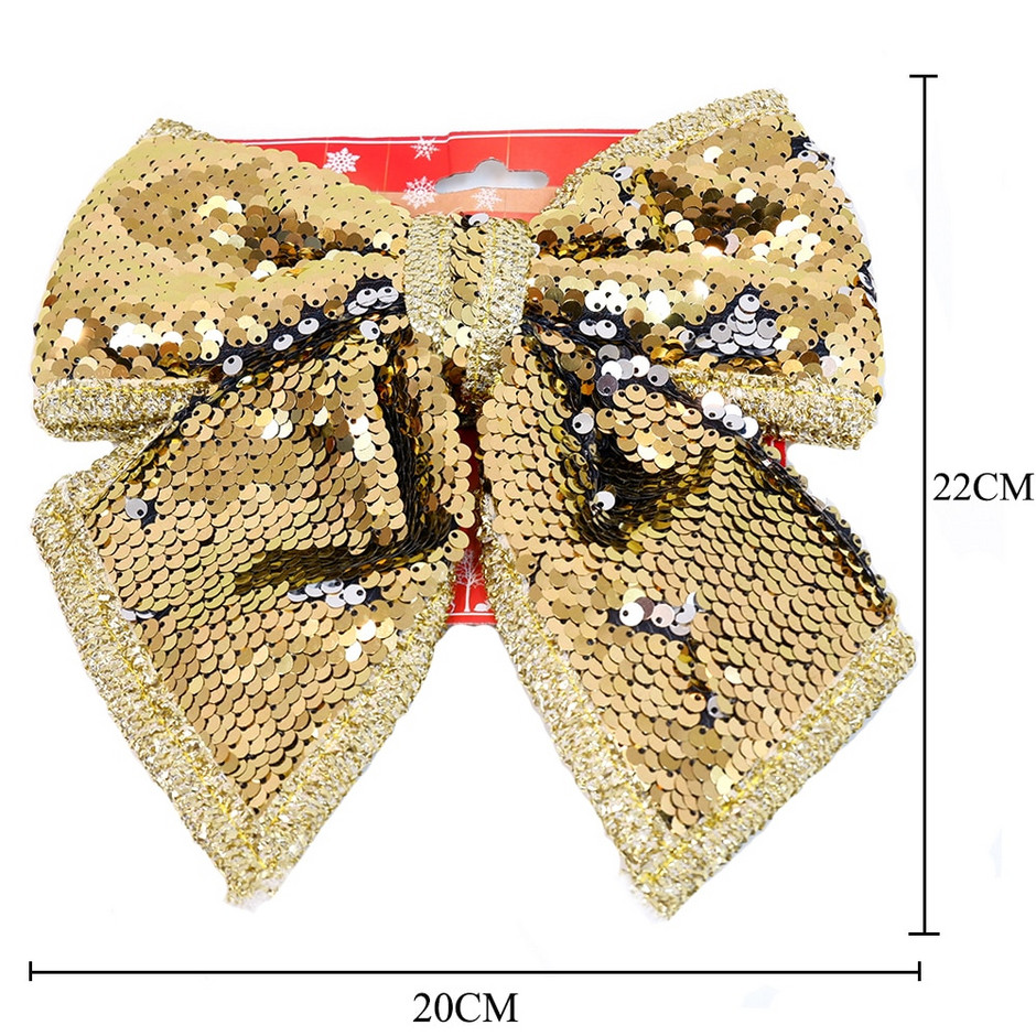 Голямо червено злато блестяща коледна панделка лък коледна елха украса ръчно изработен