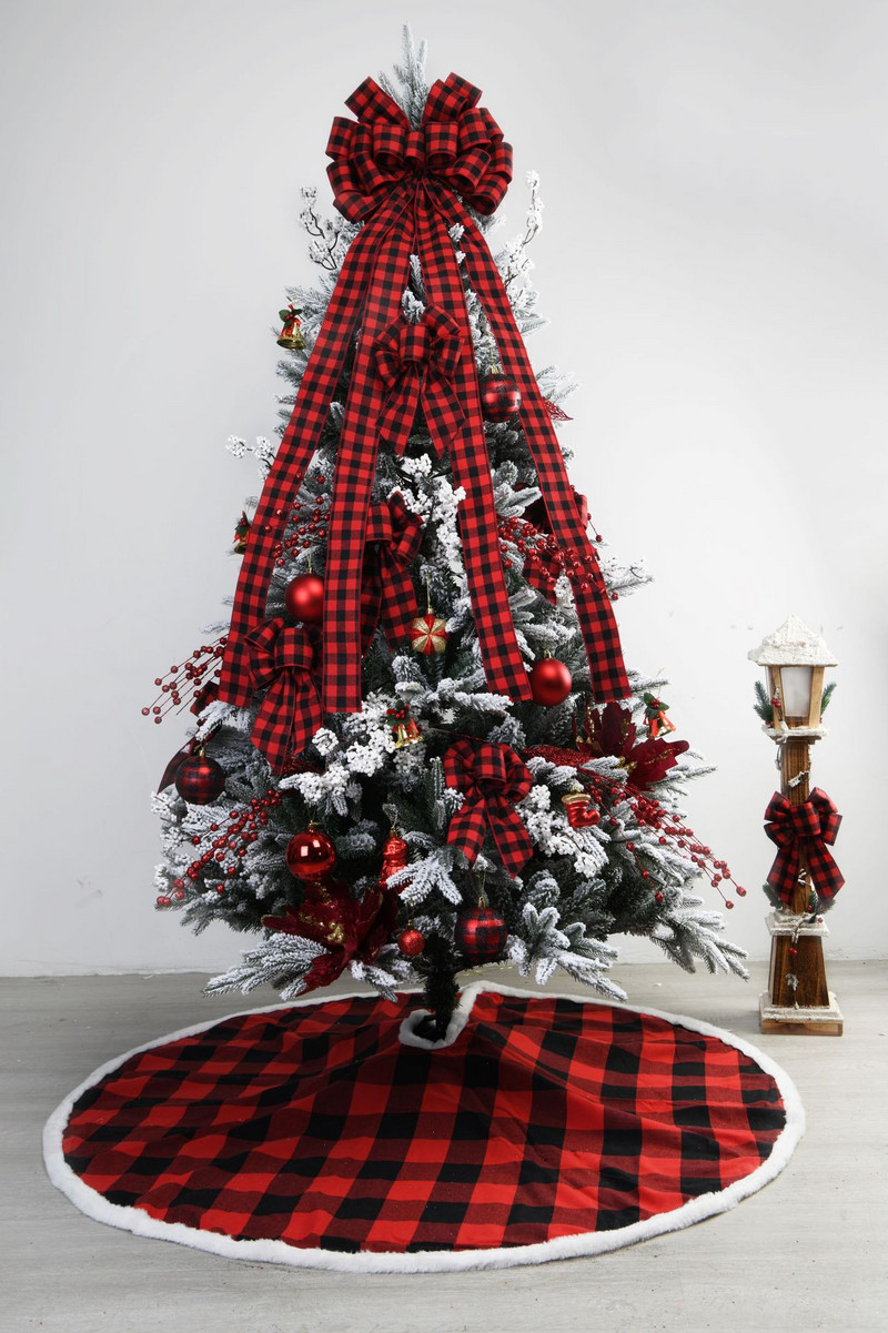 Badu Bg Украса за коледна елха Биволско карирано ленено чул Панделки за занаяти Коледни венци