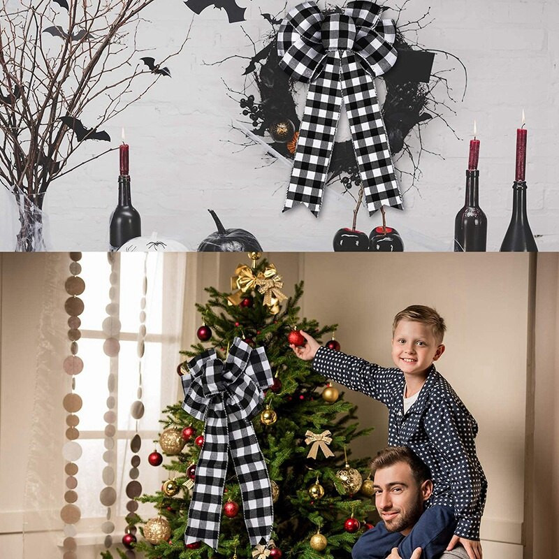 Badu Bg Украса за коледна елха Биволско карирано ленено чул Панделки за занаяти Коледни венци