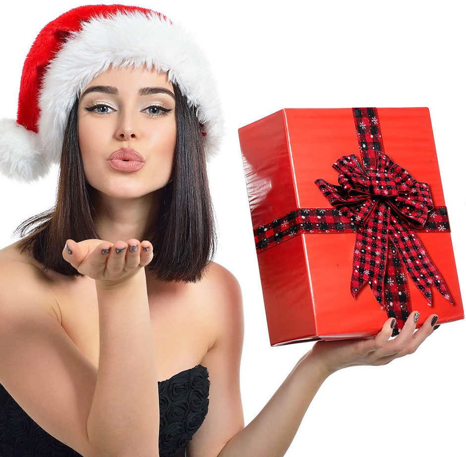 Badu.bg Украса за коледна елха Биволско карирано ленено чул Панделки за занаяти Коледни венци ...