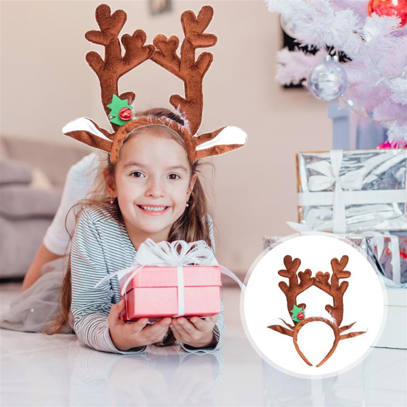 Badu Bg Коледна лента за глава с елени обръч за коса глава с коса от еленови рога за костюми