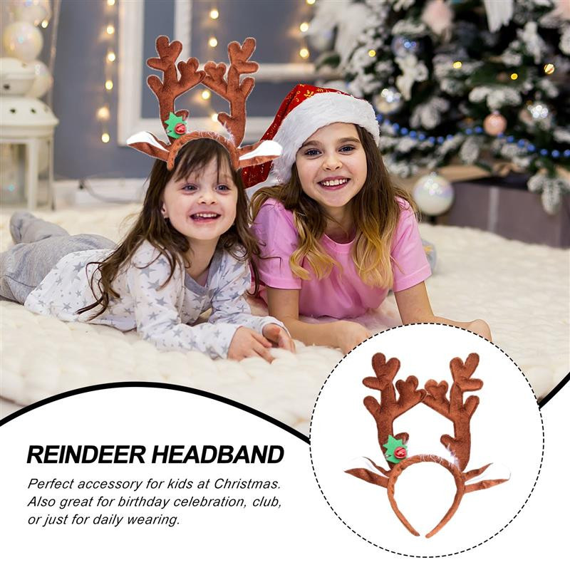 Badu Bg Коледна лента за глава с елени обръч за коса глава с коса от еленови рога за костюми