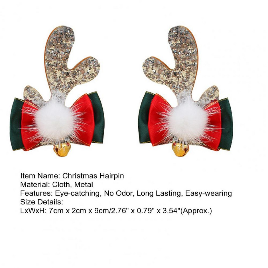 1 чифт коледни щипки за коса Мини камбана Блестяща универсална щипка за коса с еленови рога