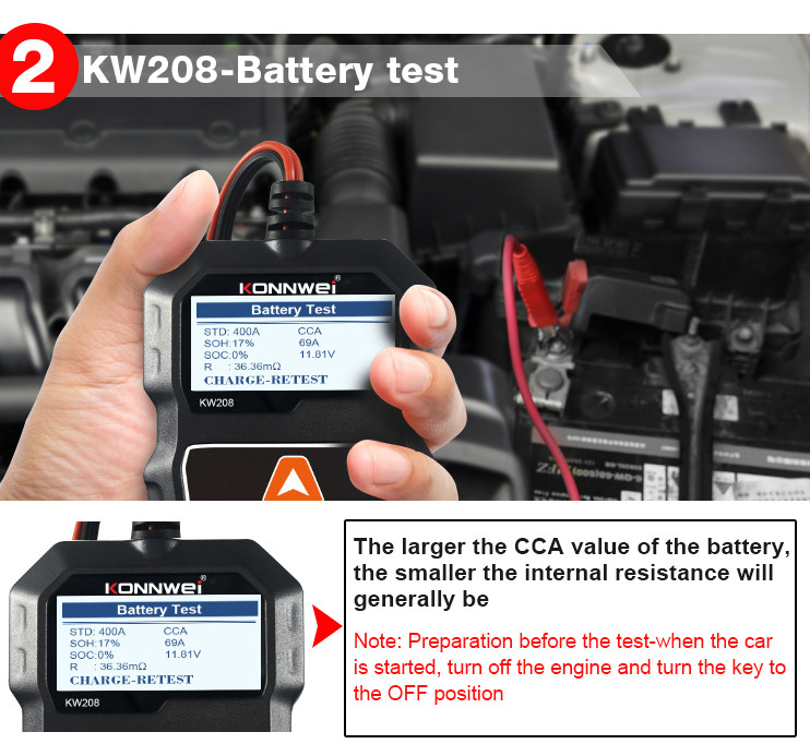 Badu.bg KW208 KONNWEI Тестер за автомобилни акумулатори 12-волтов ...