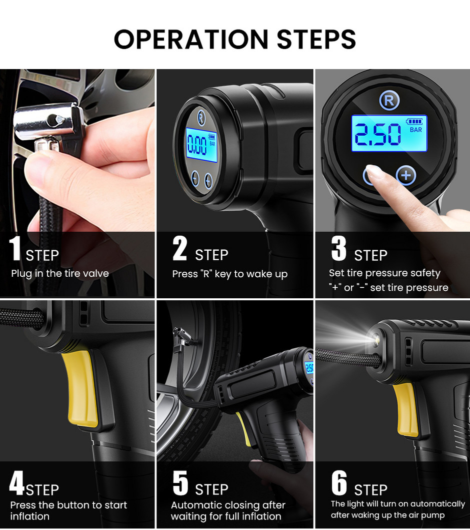 Badu.gr Ασύρματη επαναφορτιζόμενη αντλία αέρα 120W Επαναφορτιζόμενος αεροσυμπιεστής Ασύρματη ...