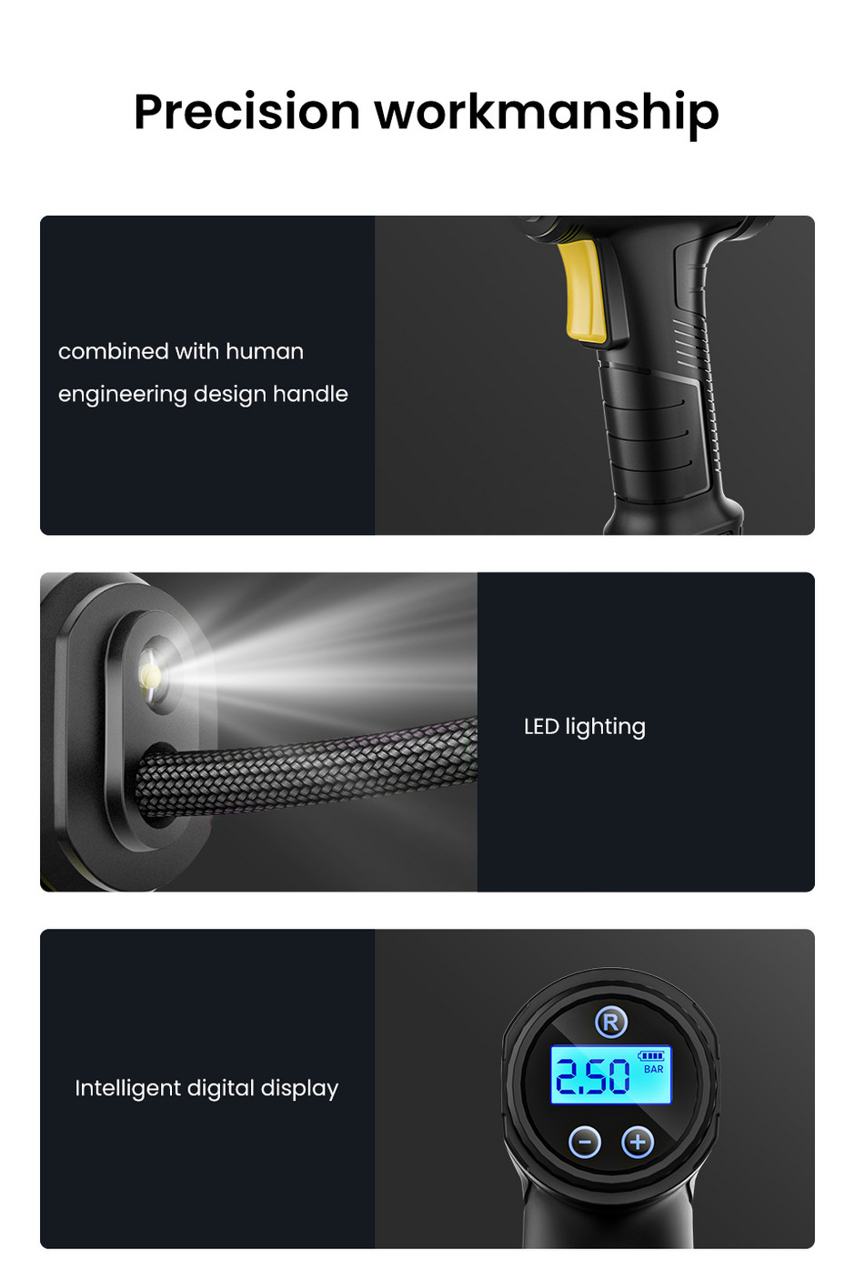 Badu.gr Ασύρματη επαναφορτιζόμενη αντλία αέρα 120W Επαναφορτιζόμενος αεροσυμπιεστής Ασύρματη ...