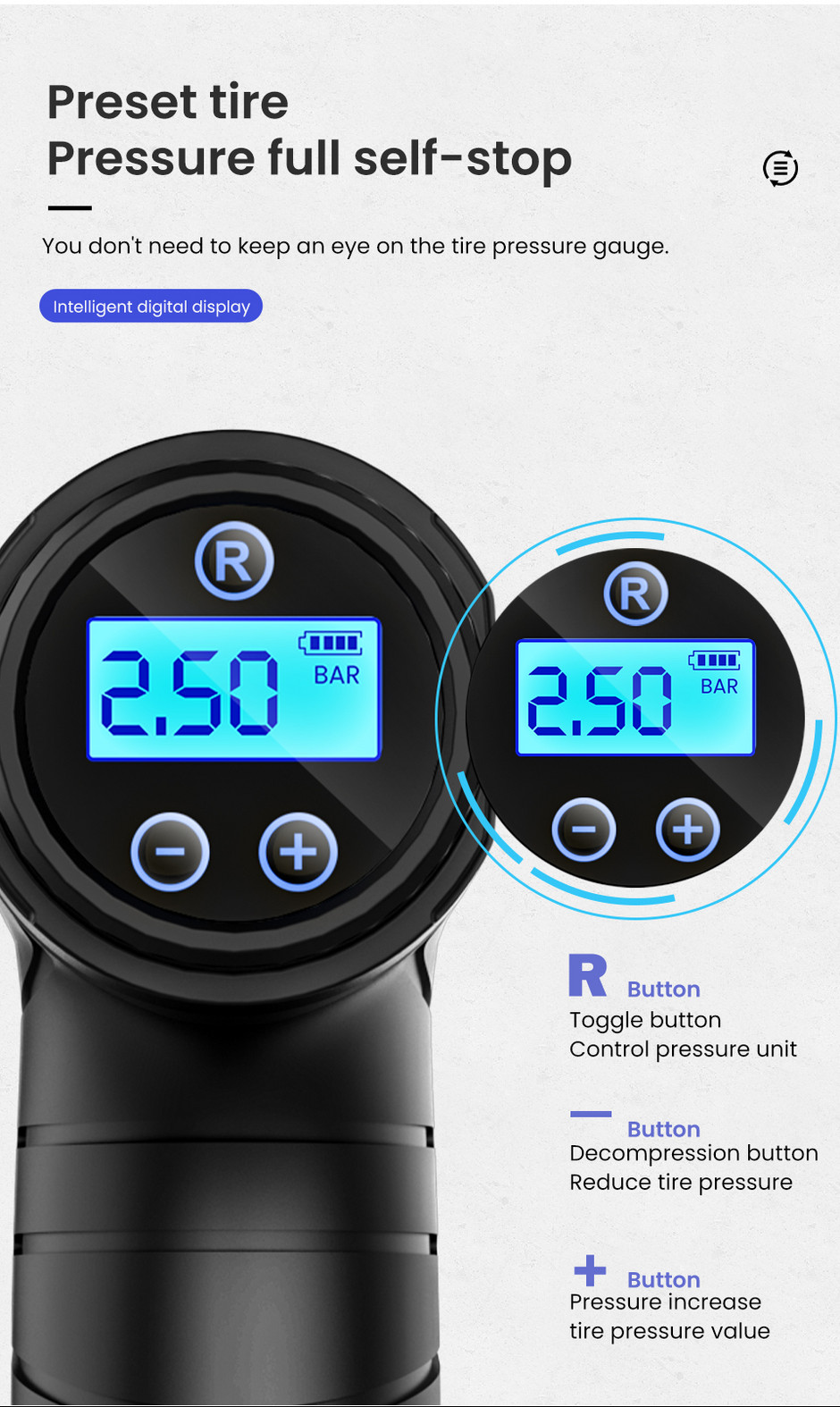 Badu.gr Ασύρματη επαναφορτιζόμενη αντλία αέρα 120W Επαναφορτιζόμενος αεροσυμπιεστής Ασύρματη ...