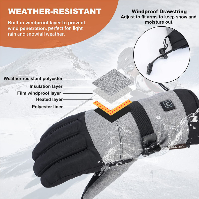 Badu Bg Зимни топлинни нагреваеми ръкавици Захранвани от батерии Мотоциклетни нагревателни