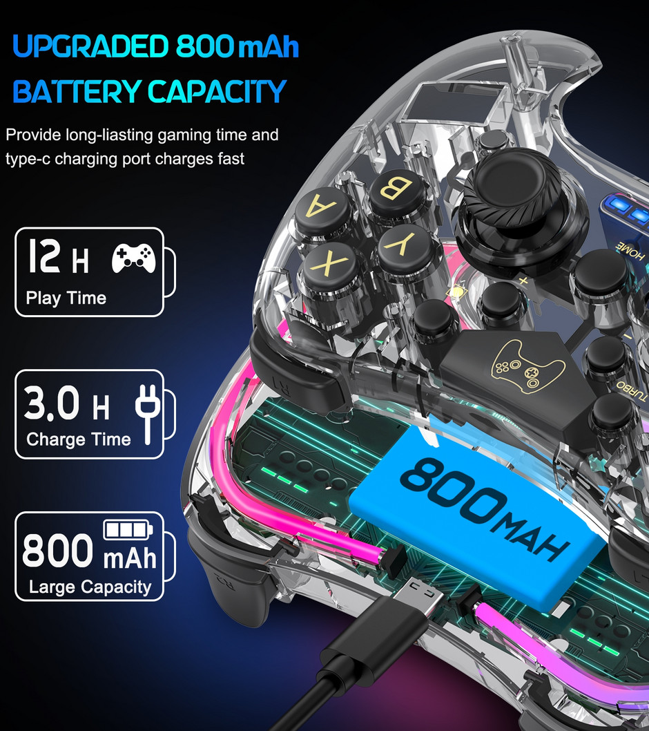 Badu.bg Геймпадове за видеоигри RGB Wireless Pro Controller Съвместим Nintendo Switch/Switch ...