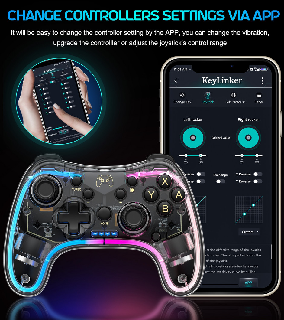 Badu.bg Геймпадове за видеоигри RGB Wireless Pro Controller Съвместим Nintendo Switch/Switch ...