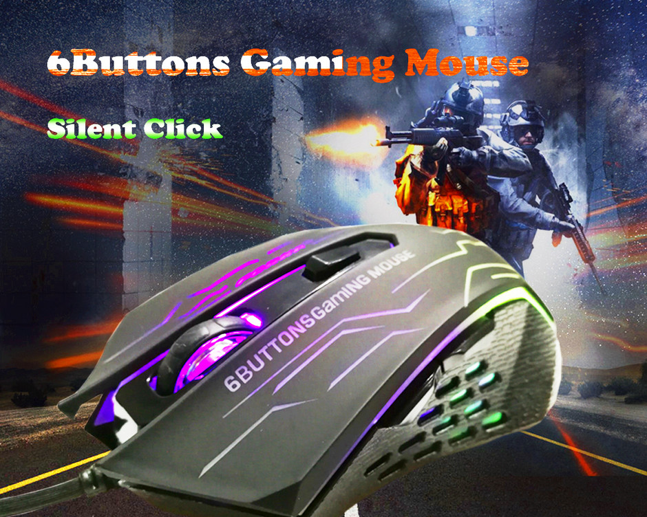 Badu.bg FORKA Silent Click USB Wired Gaming Mouse 6 Buttons 3200DPI Mute Optical Computer Mouse ...