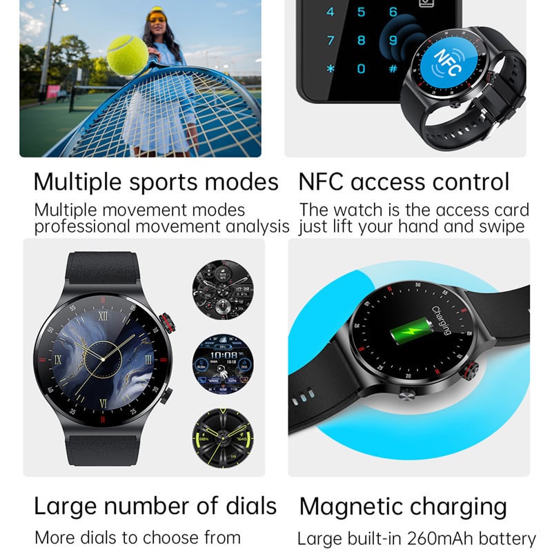 Badu.bg QW33 Smart Watch Bluetooth Call NFC Access Control HR BP Spo2 ...
