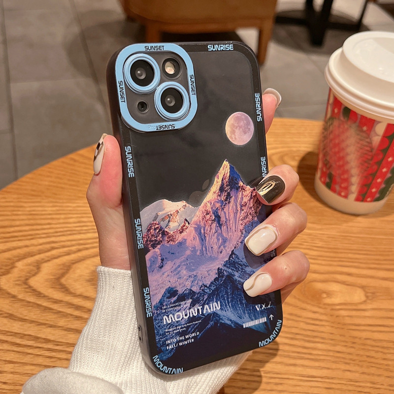Badu.bg Калъф за телефон INS Sunset Moon Snow Mountain за iPhone 14 13 ...