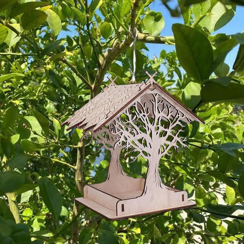 Badu Bg Дървена висяща хранилка за птици Водоустойчива масивна вила Хранилка за диви птици
