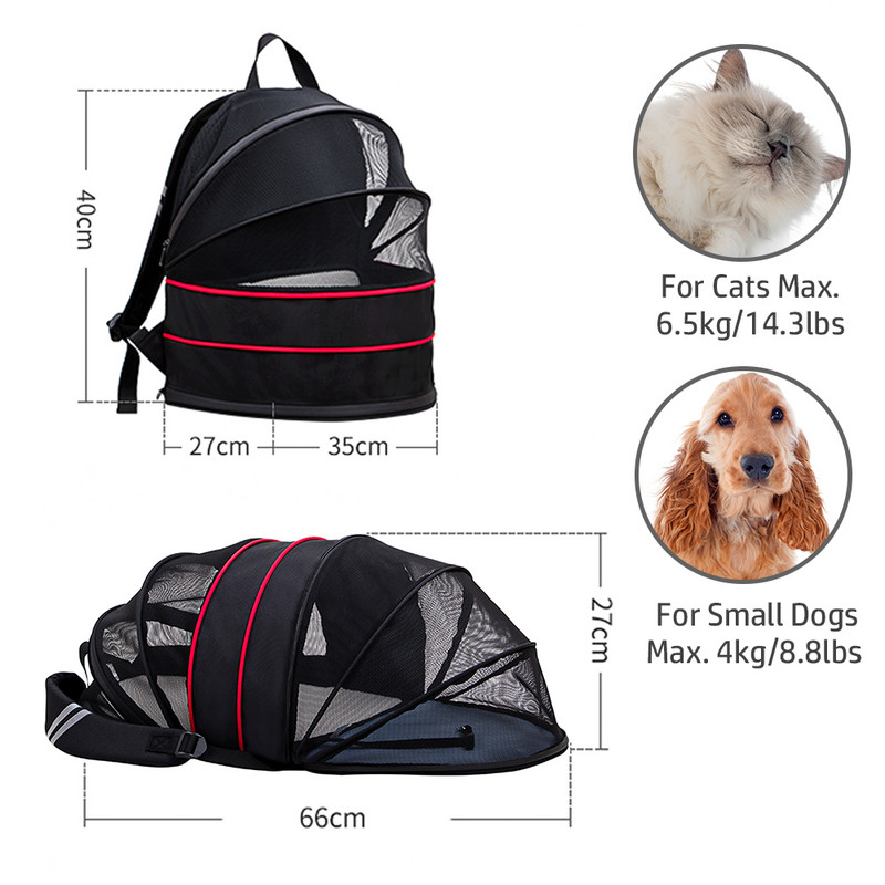 Badu Bg Разширяема раница за котка с дишаща мрежа Пътна чанта за домашни любимци за котки и