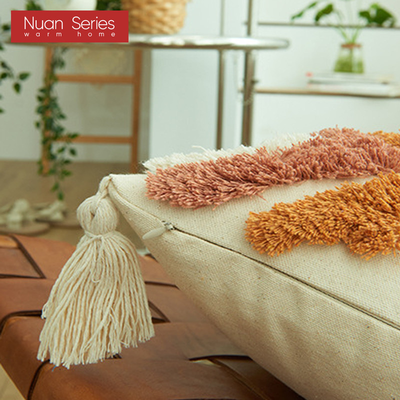 Badu Bg Кафяво бежова тъфтинг калъфка за възглавница Мароко Геометрична калъфка за възглавница