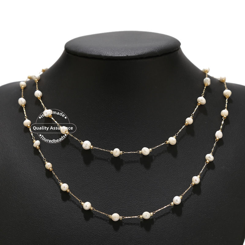 Badu Bg 1 метър колиета от сладководни перли от неръждаема стомана от злато Badu Bg