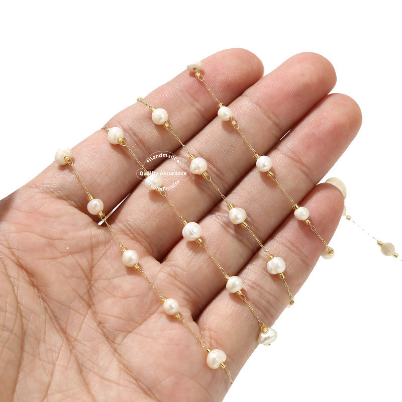 Badu Bg 1 метър колиета от сладководни перли от неръждаема стомана от злато Badu Bg