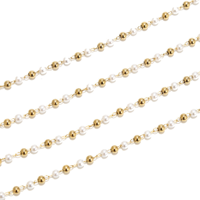 Badu Bg 1 метър злато от неръждаема стомана с фалшива перлена топка с мъниста вериги за очила