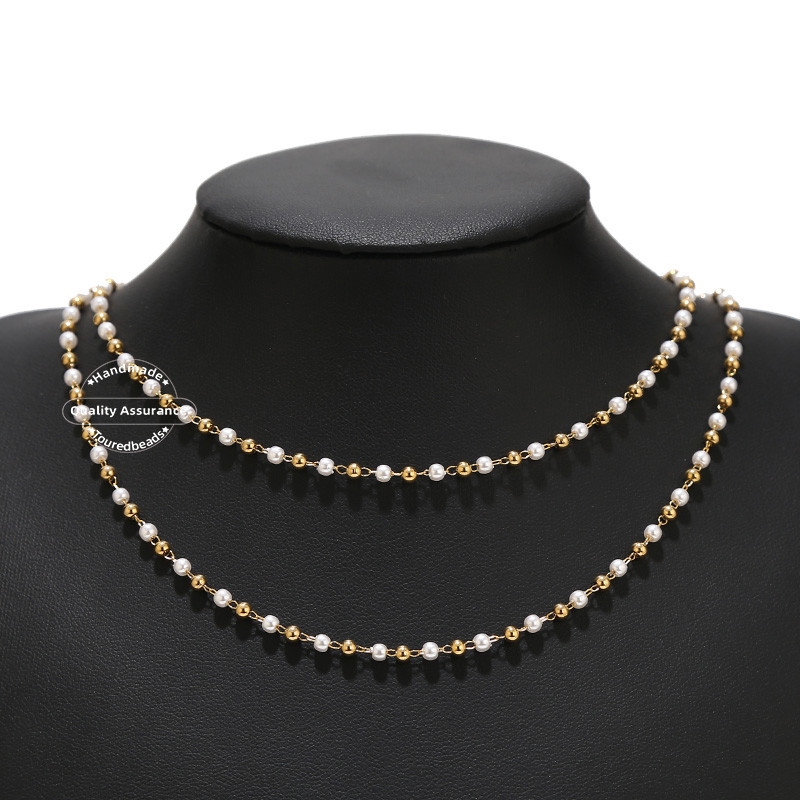 Badu Bg 1 метър злато от неръждаема стомана с фалшива перлена топка с мъниста вериги за очила