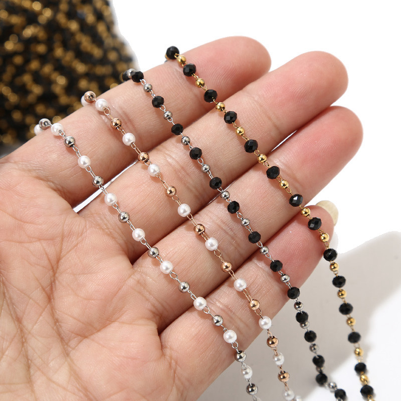 Badu Bg 1 метър злато от неръждаема стомана с фалшива перлена топка с мъниста вериги за очила