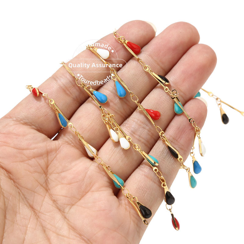 Badu Bg 1 метрова верига от неръждаема стомана злато и емайл в цвят сълза за правене на