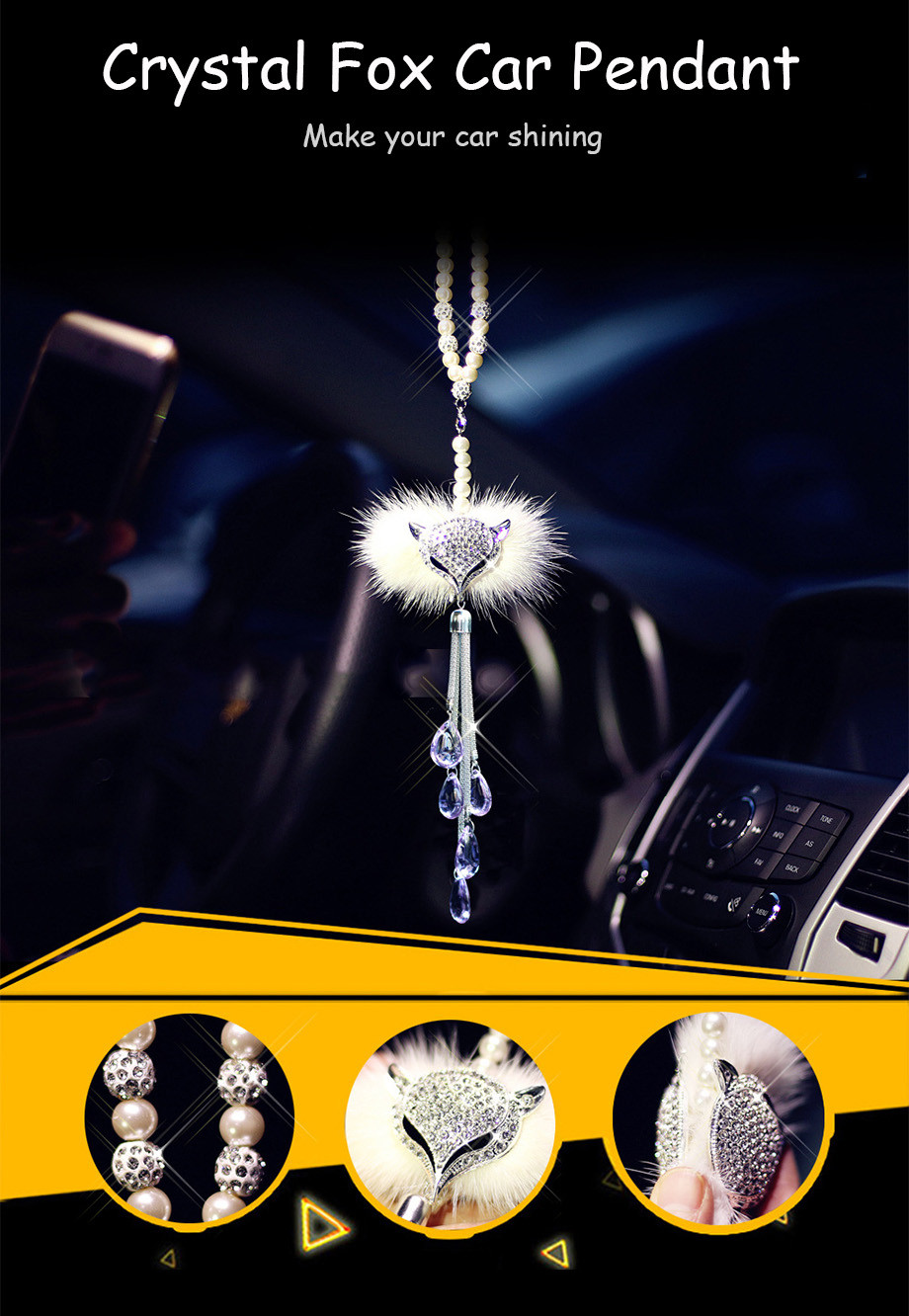 Bling Висящ аксесоар за кола за момичета Кристална висулка в автомобилно огледало за обратно