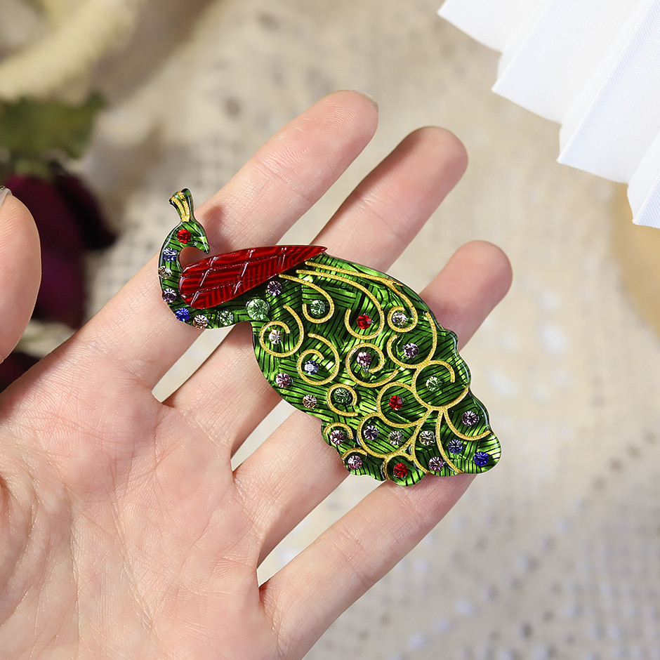 Ръчно изработени брошки с паун от арцилни кристали за жени деца красота птица парти