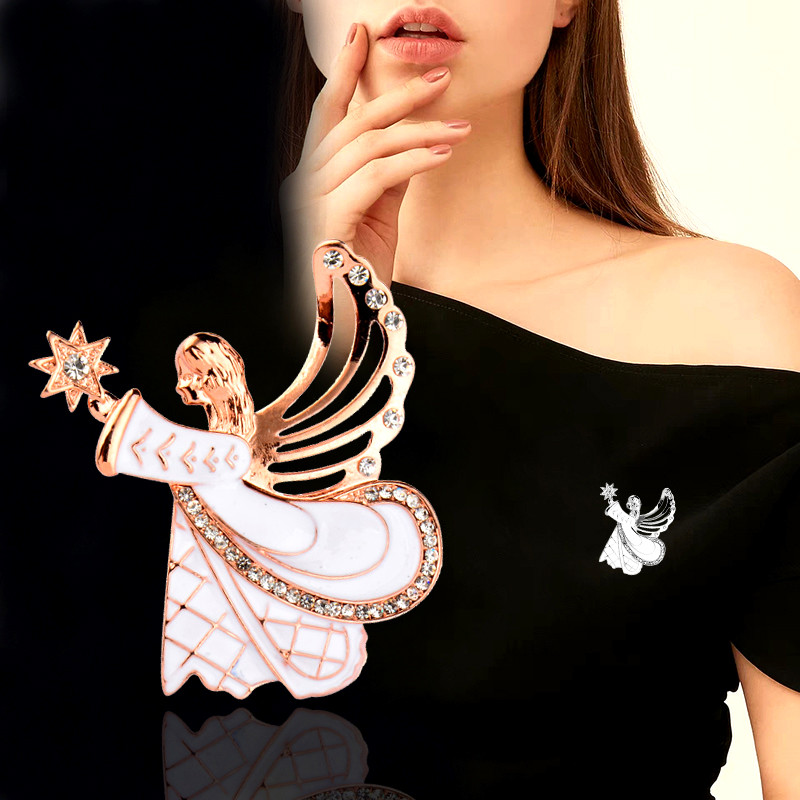 Badu.bg LEEKER Блестяща бяла емайлирана ангелска брошка за жени Винтидж ...