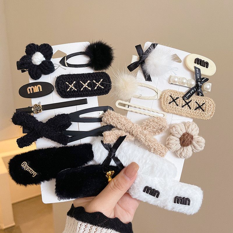 Badu Bg 10 бр компл плюшена топка шнола за коса тъкани цветя щипка за бретон дамска прическа