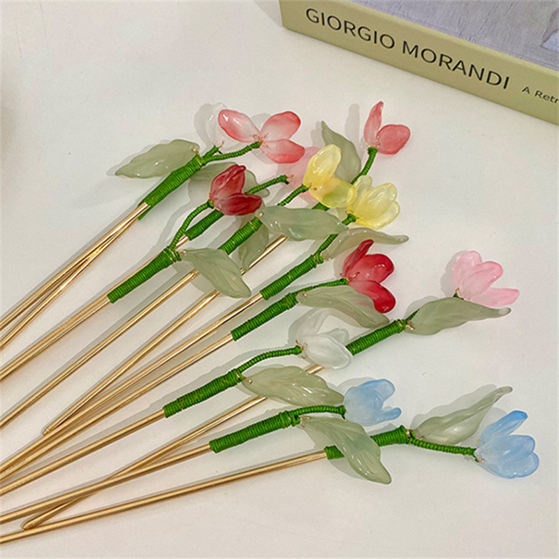 Badu Bg Античност Ретро лале Цвете Емайл Фиби Hanfu Аксесоари за коса За жени Щипка за коса
