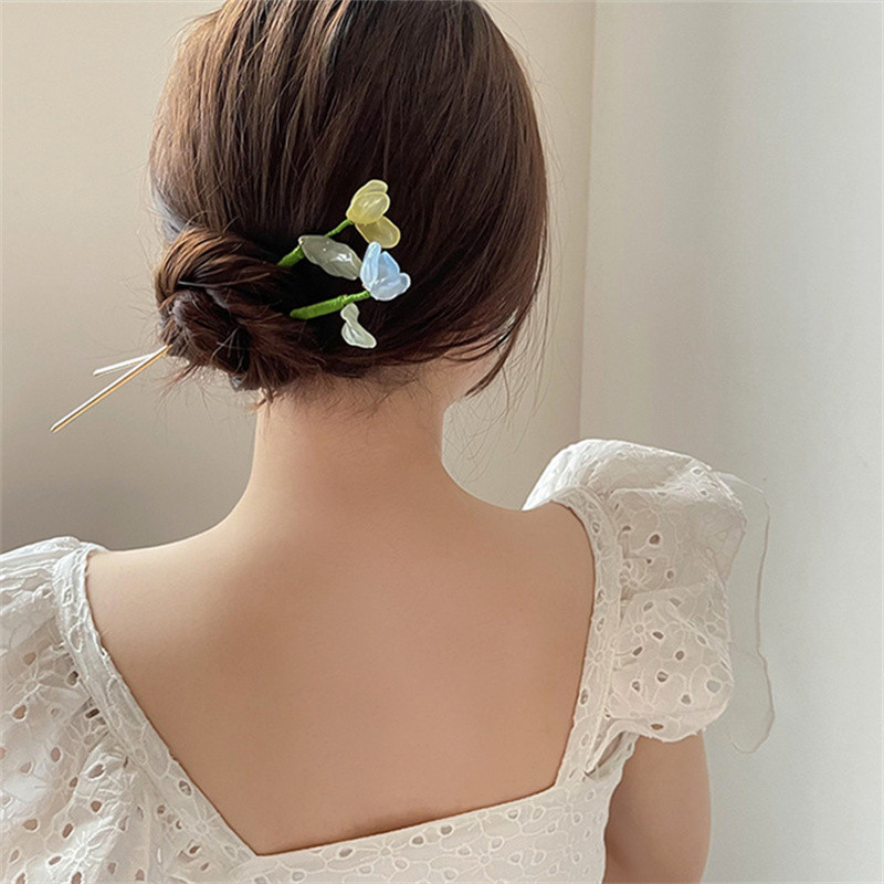 Badu Bg Античност Ретро лале Цвете Емайл Фиби Hanfu Аксесоари за коса За жени Щипка за коса