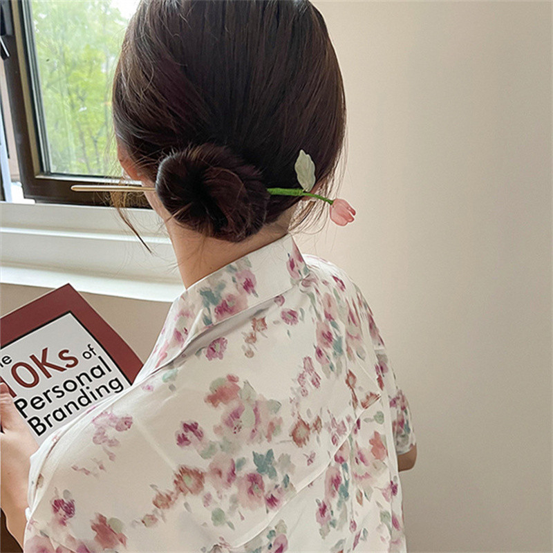 Badu Bg Античност Ретро лале Цвете Емайл Фиби Hanfu Аксесоари за коса За жени Щипка за коса