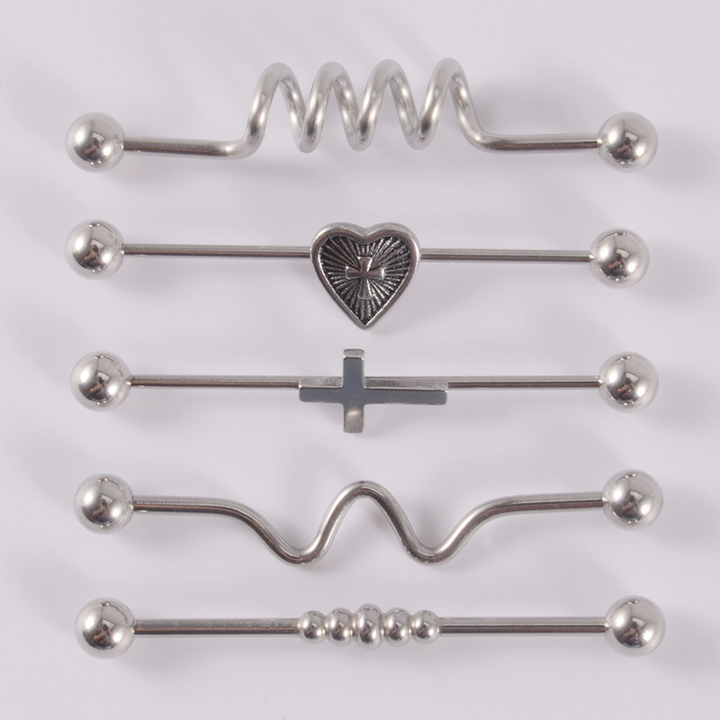 Badu Bg 5 бр Смесен дизайн Индустриален пиърсинг на щанга Сърце Корс хрущялни обеци Обеци за