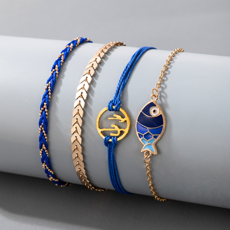 Badu Bg Tocona 4 бр компл Бохемски сини въжени глезени за жени Сладка рибка куха геометрия