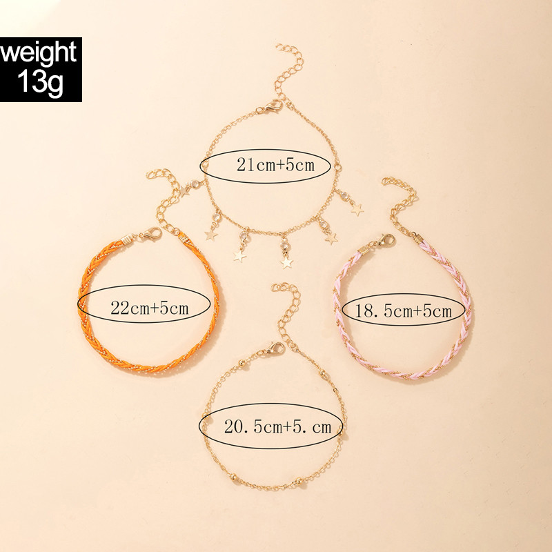 Badu Bg Tocona 4 бр компл Блестящи цветни глезени от кристални камъни за жени Бохемско въже