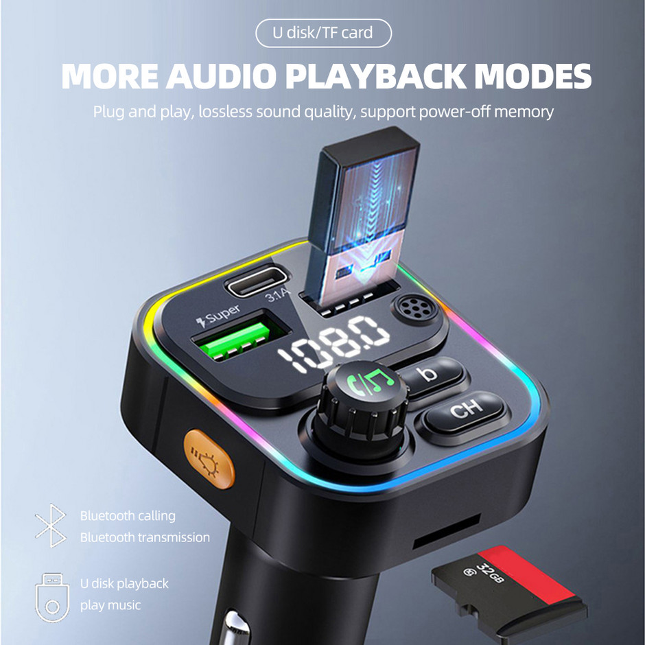 Badu.bg USB 22,5 W зарядно за кола Бързо зареждане Bluetooth безжичен хендсфри радио адаптер FM ...