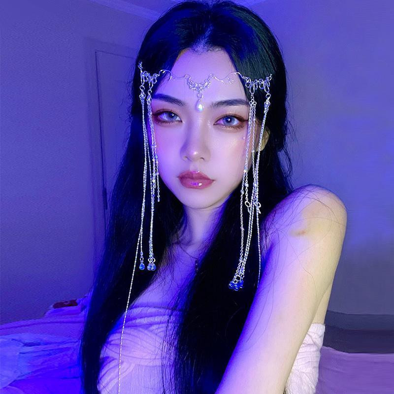 Badu Bg Луксозна романтична сватбена верижка за чело с ресни от кристали Блестящ кристал Коледа