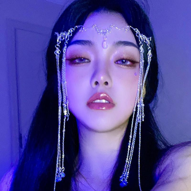 Badu Bg Луксозна романтична сватбена верижка за чело с ресни от кристали Блестящ кристал Коледа