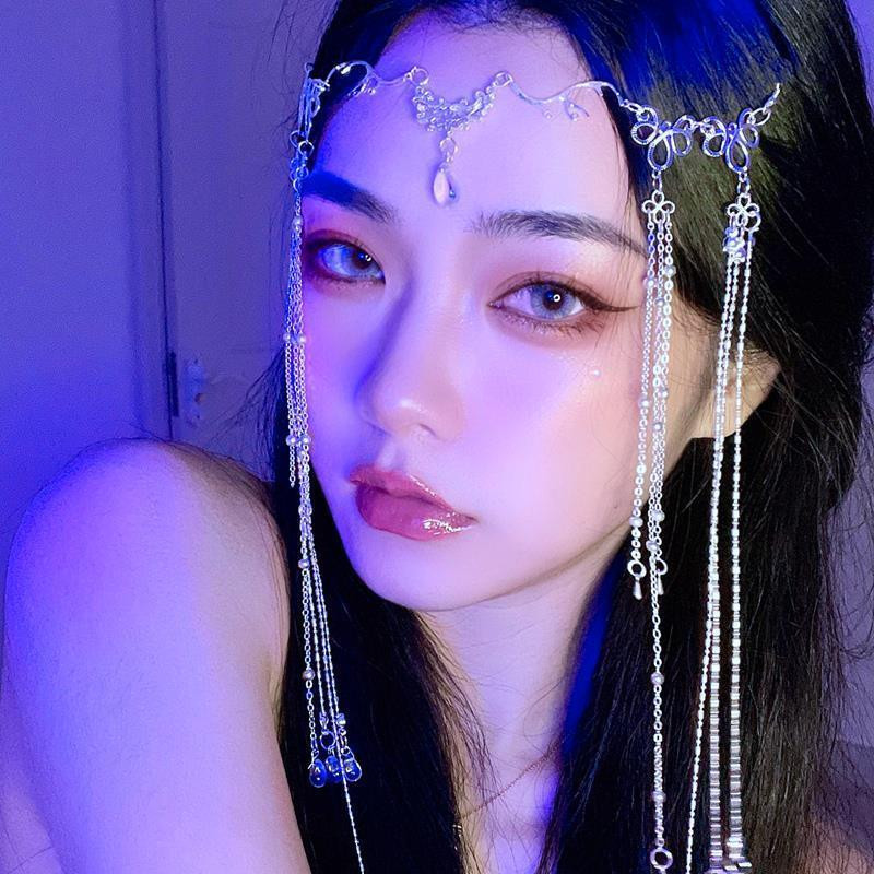 Badu Bg Луксозна романтична сватбена верижка за чело с ресни от кристали Блестящ кристал Коледа