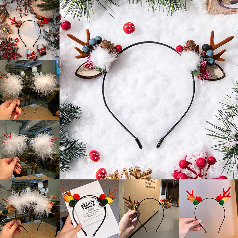 Badu Bg Коледна лента за глава Еленови рога Обръч за коса Коледно парти Еленово ухо Цвете Детски