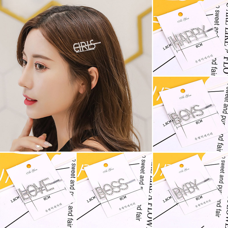 Badu Bg Блестящи фиби с букви и кристали Дамски думи Щипки за коса Шноли Шноли Модна украса за