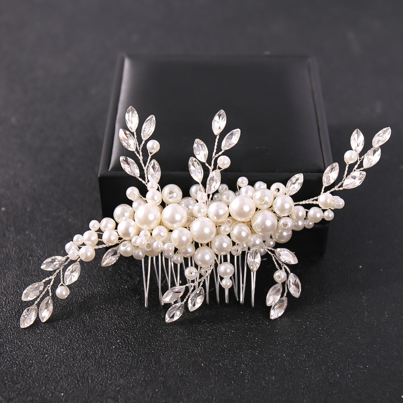 Badu Bg Сребърен цвят Цвете Перла Кристал Сватбен гребен за коса Аксесоари за коса за булка Жени