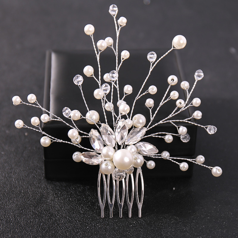 Badu Bg Сребърен цвят Цвете Перла Кристал Сватбен гребен за коса Аксесоари за коса за булка Жени